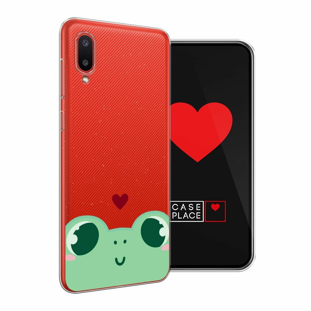 Чехол на Samsung Galaxy A02 / Самсунг Галакси А02 с принтом "Влюблённая лягушка - 14 февраля", прозрачный — фото 1