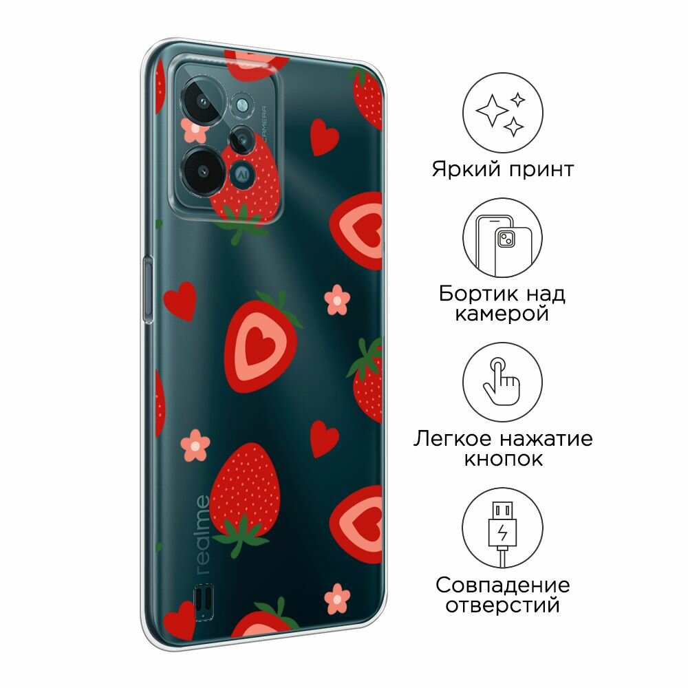 Чехол на Realme C31 / Реалми C31 с принтом "Heart strawberries 2 - 14 февраля", прозрачный — фото 1