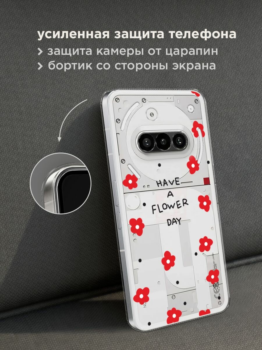 Чехол на Nothing Phone 3a / Нотинг Фон 3а с принтом "Have a flower day 2", прозрачный — фото 1
