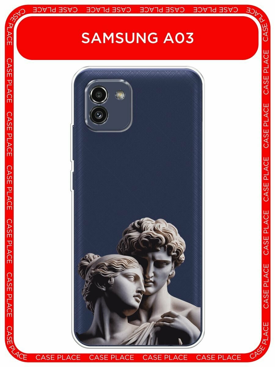 Чехол на Samsung Galaxy A03 / Самсунг Галакси А03 с принтом "Нежные скульптуры - 14 февраля", прозрачный