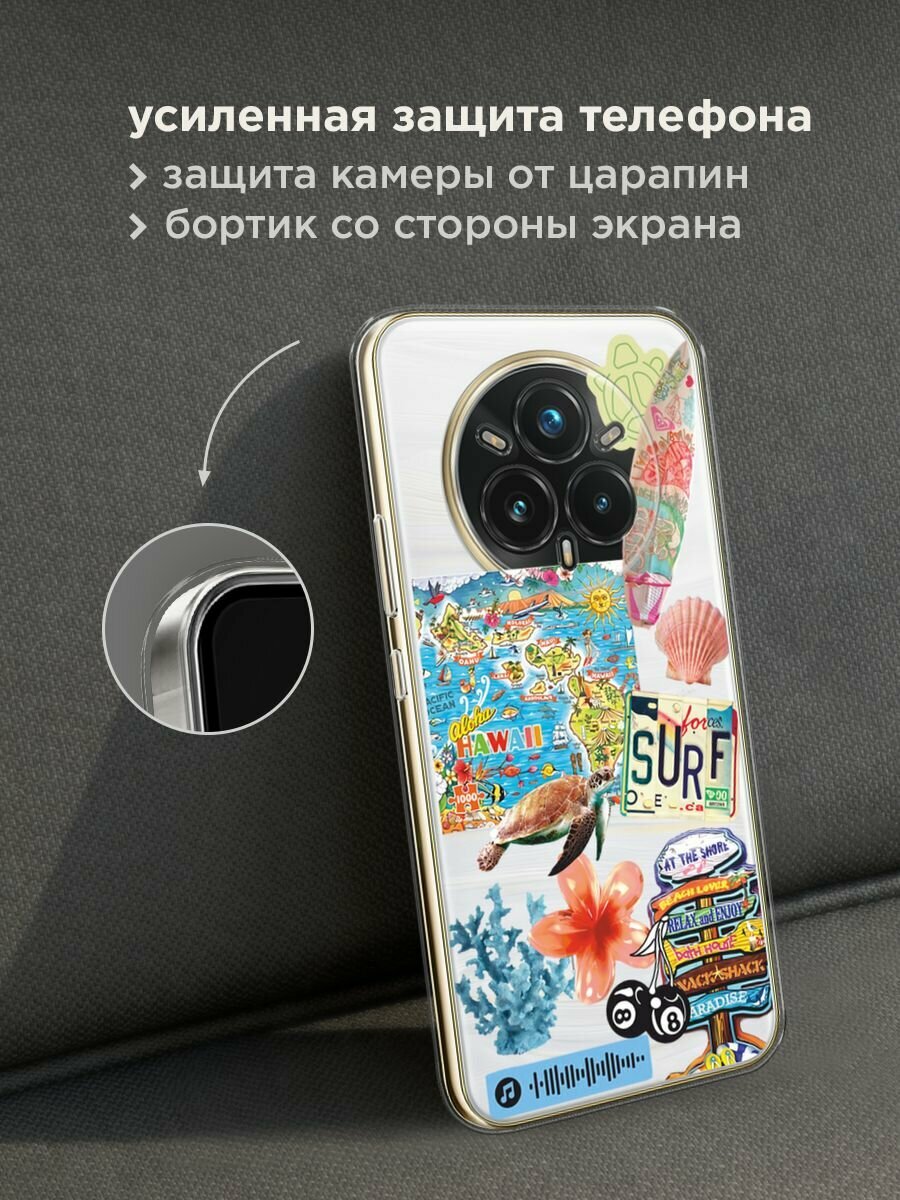 Чехол на Realme 14 Pro+ / Реалми 14 Про+ с принтом "Summer collage", прозрачный — фото 1
