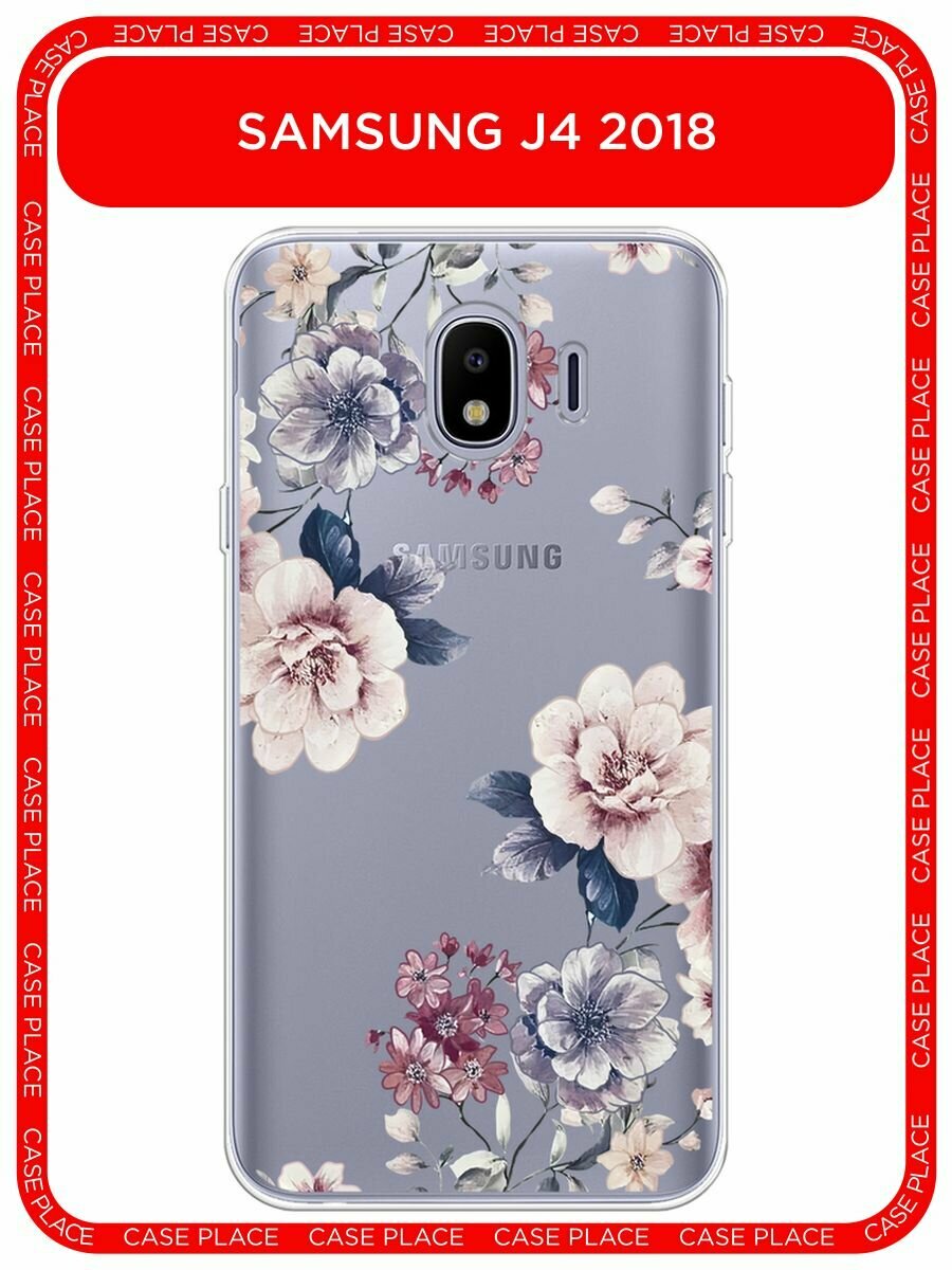 Чехол на Samsung Galaxy J4 / Самсунг Галакси Джей 4 с принтом "Нежные винтажные цветы", прозрачный