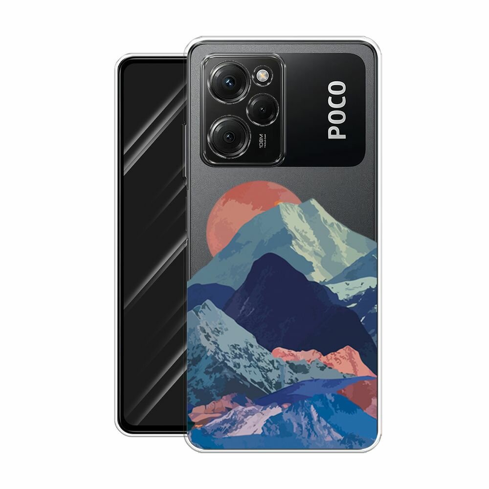 Чехол на Xiaomi Poco X5 Pro 5G / Сяоми Поко X5 Про 5G с принтом "Закат в снежных горах", прозрачный — фото 1