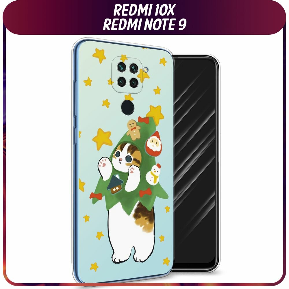 Чехол на Xiaomi Redmi 10X/Note 9 / Сяоми Редми 10Х/Редми Нот 9 с принтом Котик-ёлочка