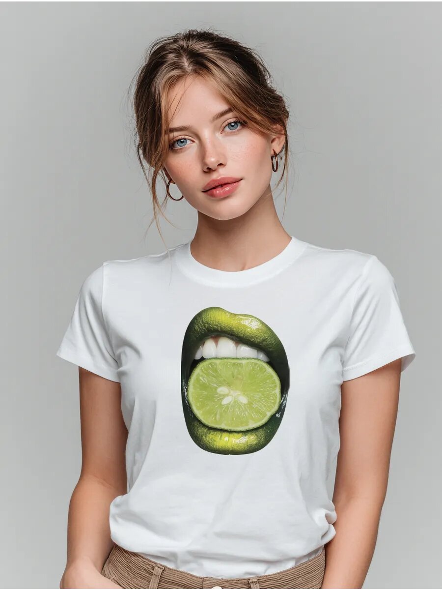 Футболка lips lime, размер S, белый — фото 1