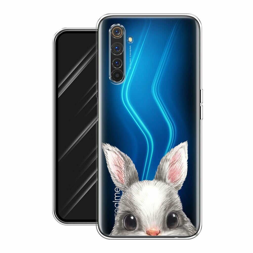 Чехол на Realme 6 Pro / Реалми 6 Про с принтом "Карандашный кролик 2 - 8 марта", прозрачный — фото 1