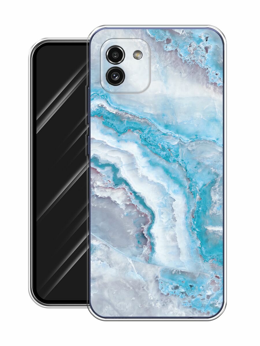 Чехол на Samsung Galaxy A03 / Самсунг Галакси А03 с принтом "Нежно-голубой мрамор" — фото 1