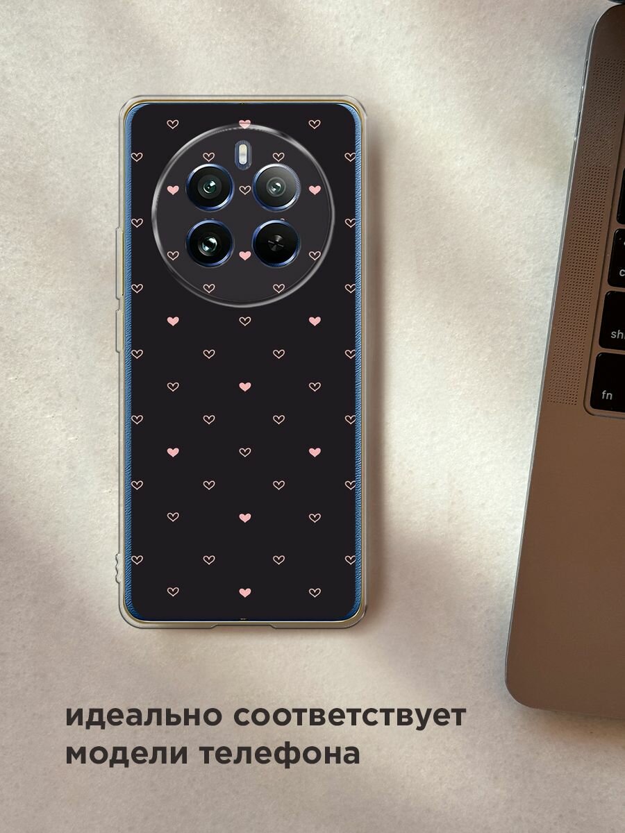 Чехол на Realme 12 Pro / Реалми 12 Про с принтом "Черный фон и сердечки" — фото 1