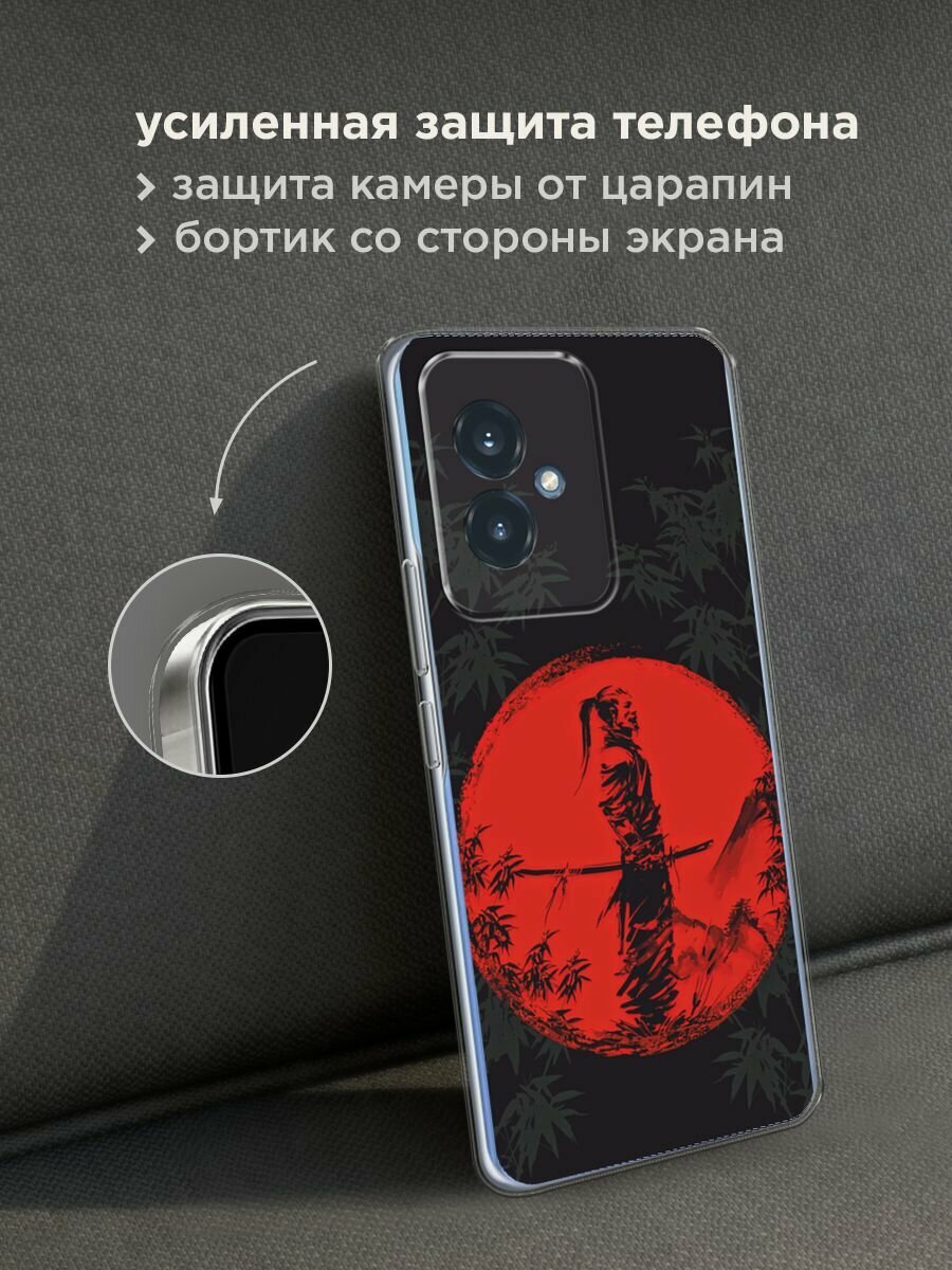 Чехол на Honor 100 / Хонор 100 с принтом "Самурай на красном фоне" — фото 1