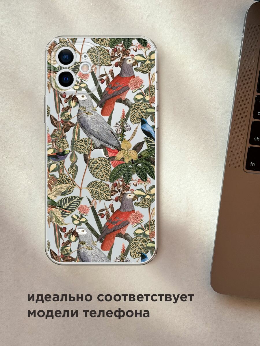 Чехол на Apple iPhone 12 mini / Айфон 12 Мини с принтом "Tropical pattern", прозрачный — фото 1