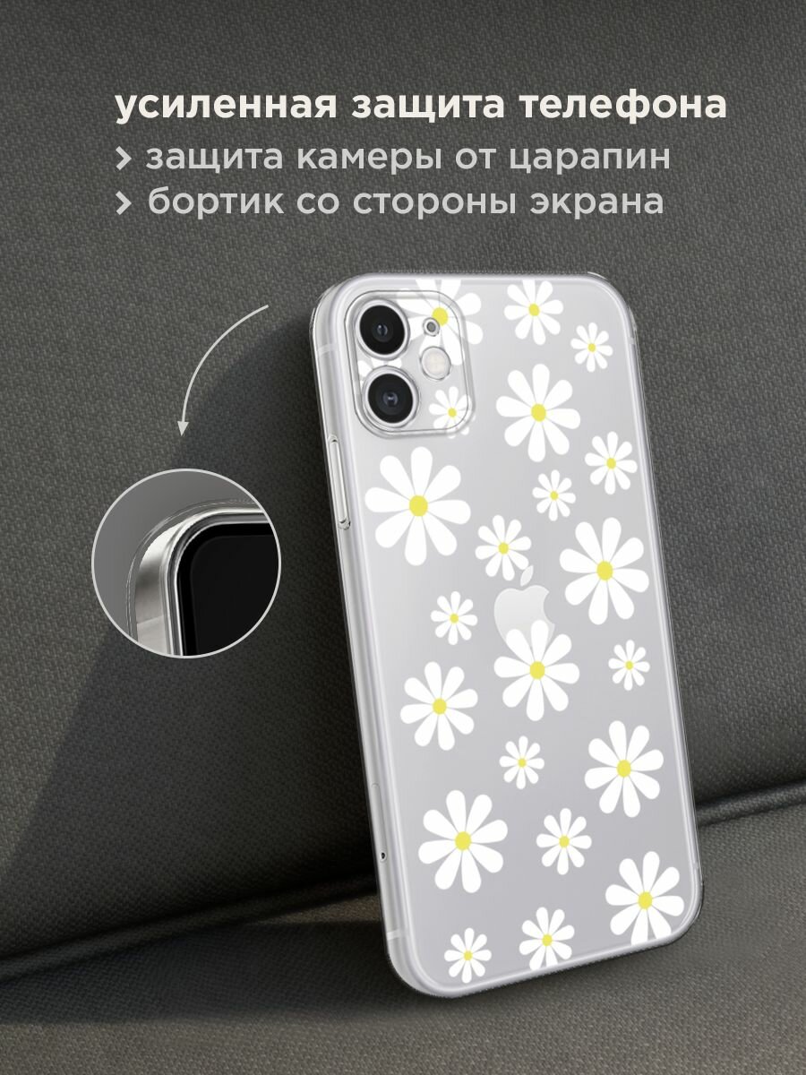 Чехол на Apple iPhone 11 / Айфон 11 с принтом "Большие ромашки", прозрачный — фото 1