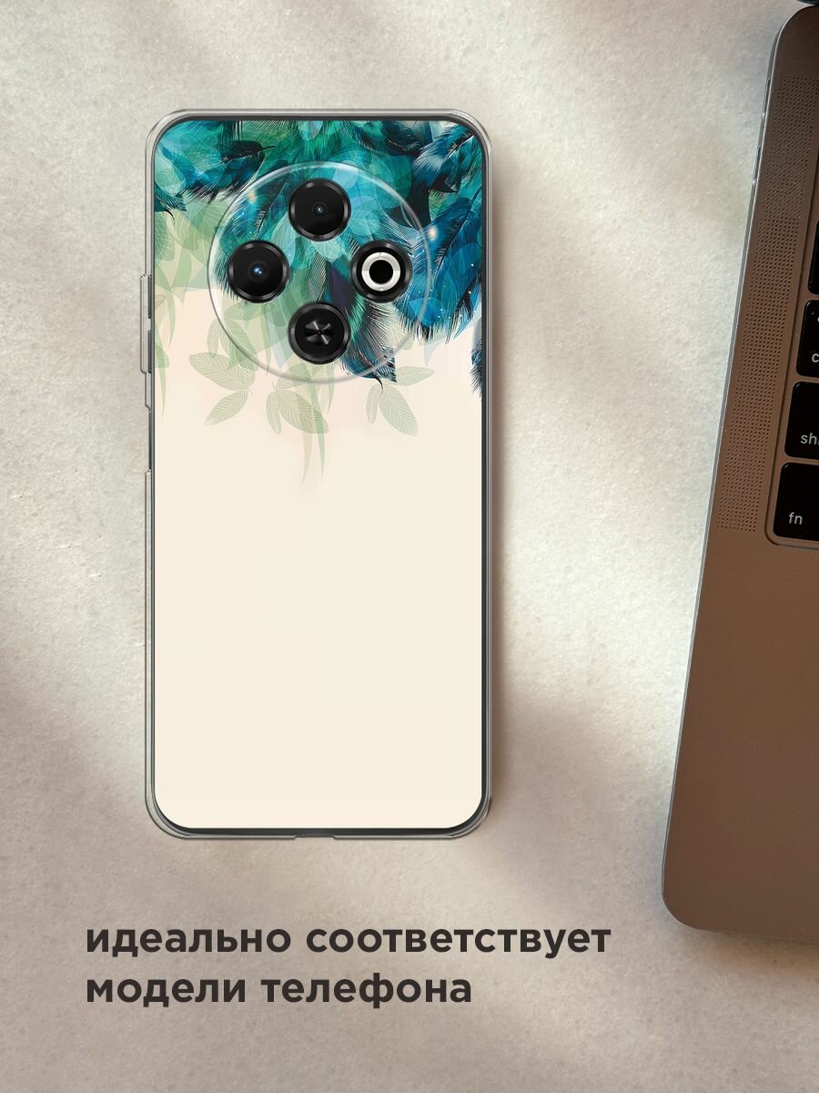 Чехол на Tecno Spark 30C / Текно Спарк 30C с принтом Перья голубого цвета — фото 1