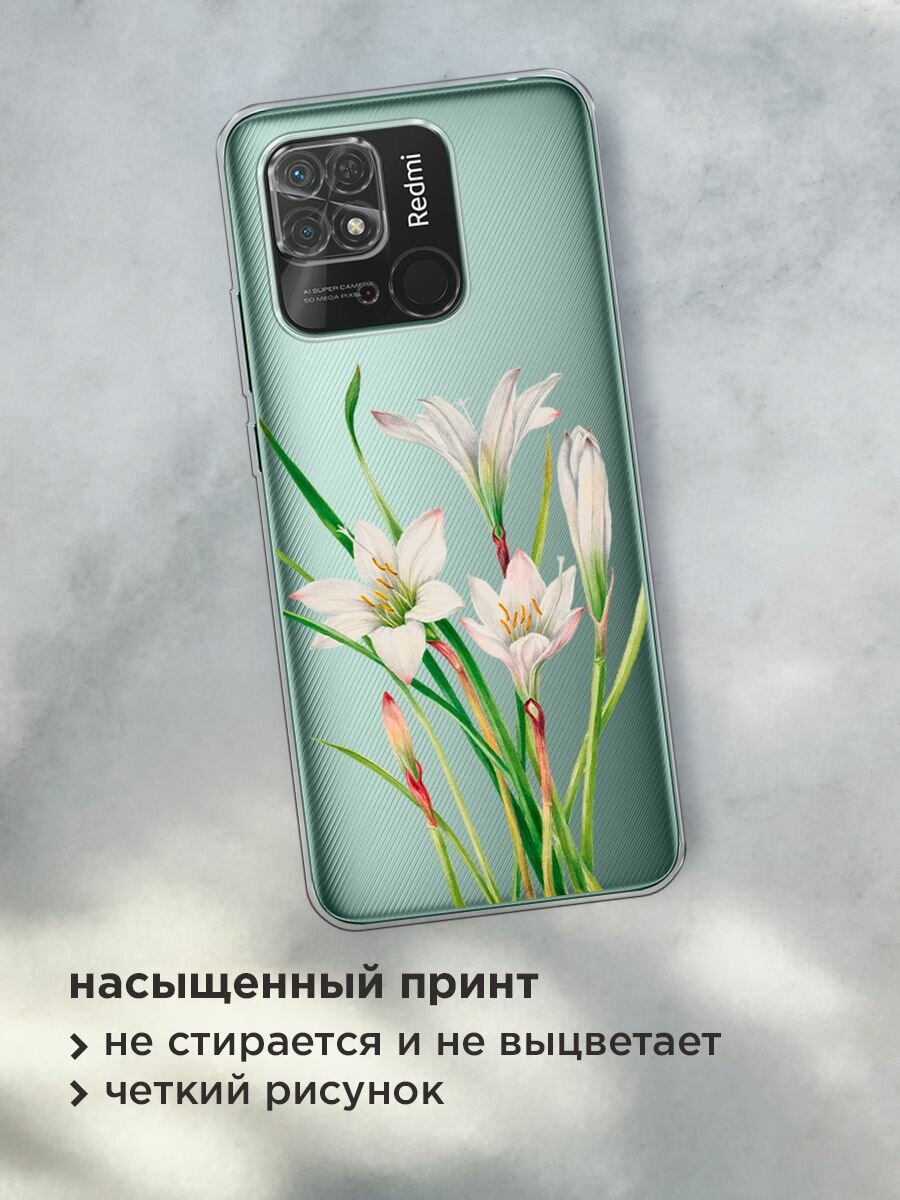 Чехол на Xiaomi Redmi 10C / Сяоми Редми 10C с принтом "White lily", прозрачный — фото 1