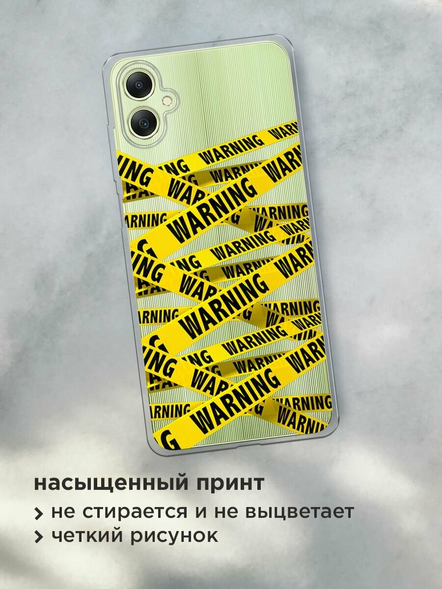 Чехол на Samsung Galaxy A06 / Самсунг Галакси А06 с принтом "Warning!", прозрачный — фото 1