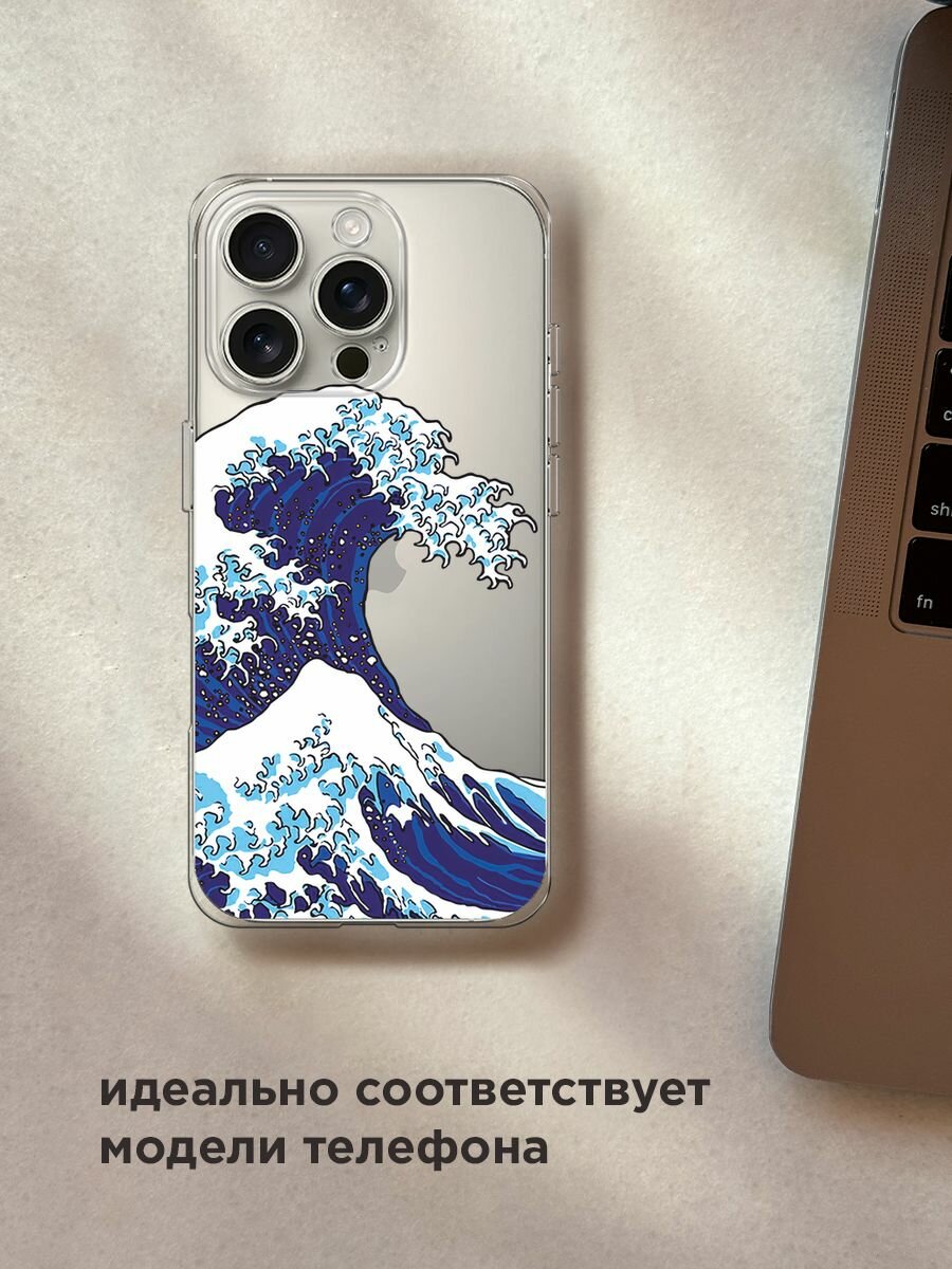 Чехол на Apple iPhone 16 Pro / Айфон 16 Про с принтом "Волна над Фудзи", прозрачный — фото 1