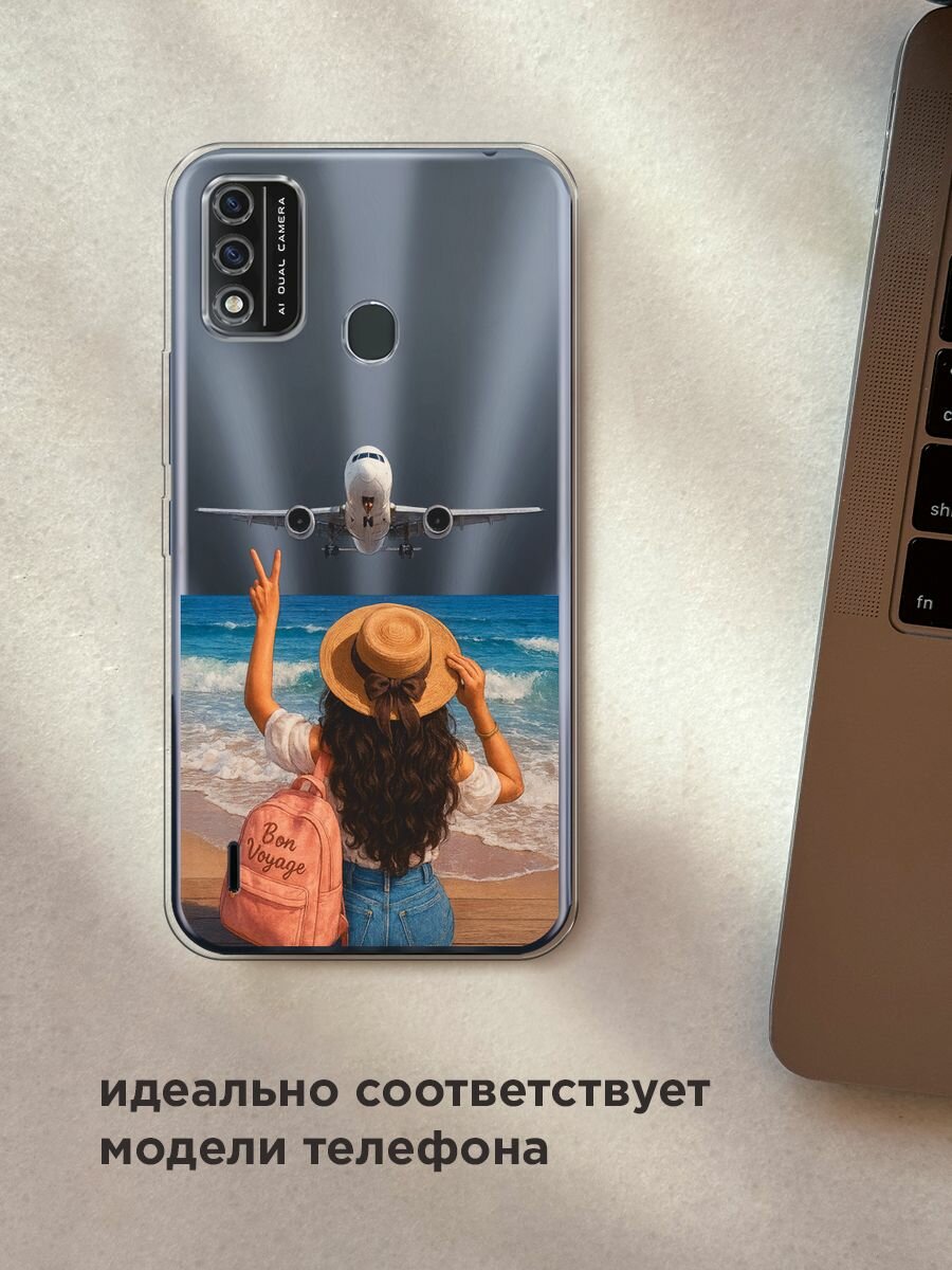 Чехол на Itel A48 / Ител А48 с принтом "Bon Voyage", прозрачный — фото 1