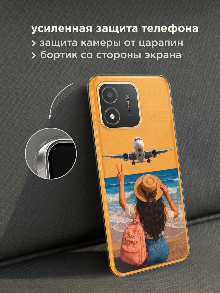 Чехол на Honor X5 / Хонор X5 с принтом "Bon Voyage", прозрачный — фото 1