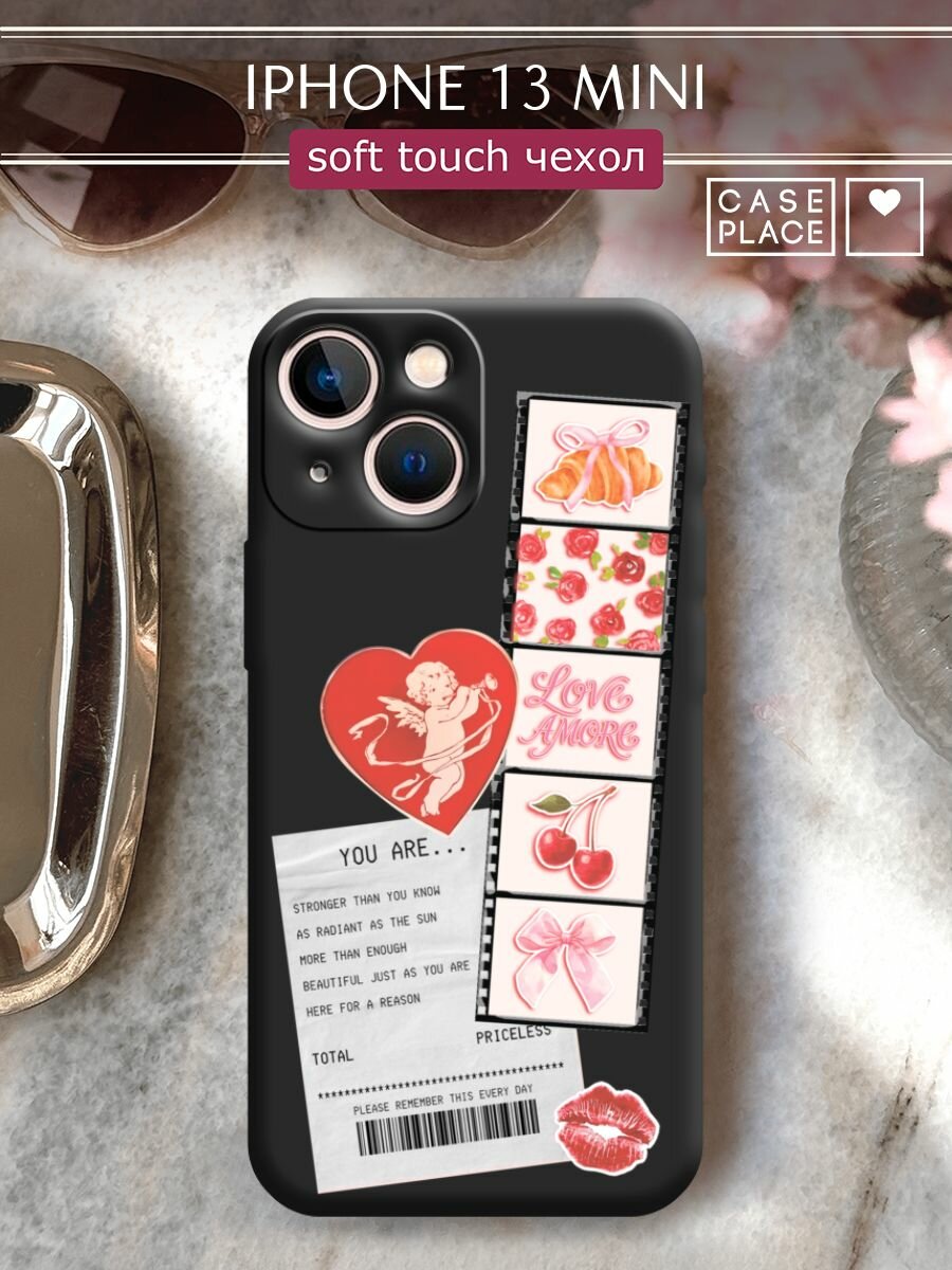 Чехол на Apple iPhone 13 mini / Айфон 13 Мини с принтом "Розовый коллаж 2"