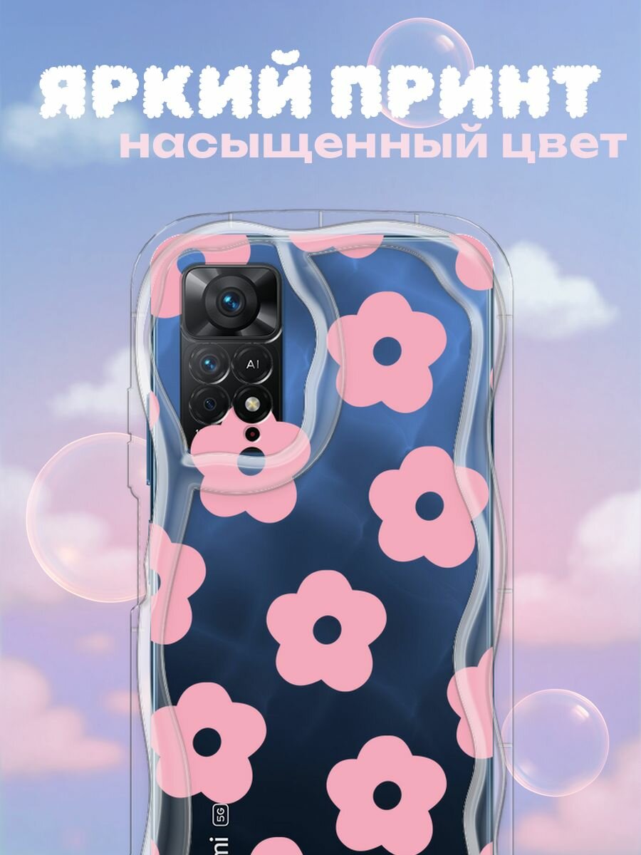 Чехол на Xiaomi Redmi Note 11 Pro/11 Pro 5G/11E Pro/12 Pro 4G / Редми Нот 11 Про с принтом "Цветы розовые паттерн" — фото 1