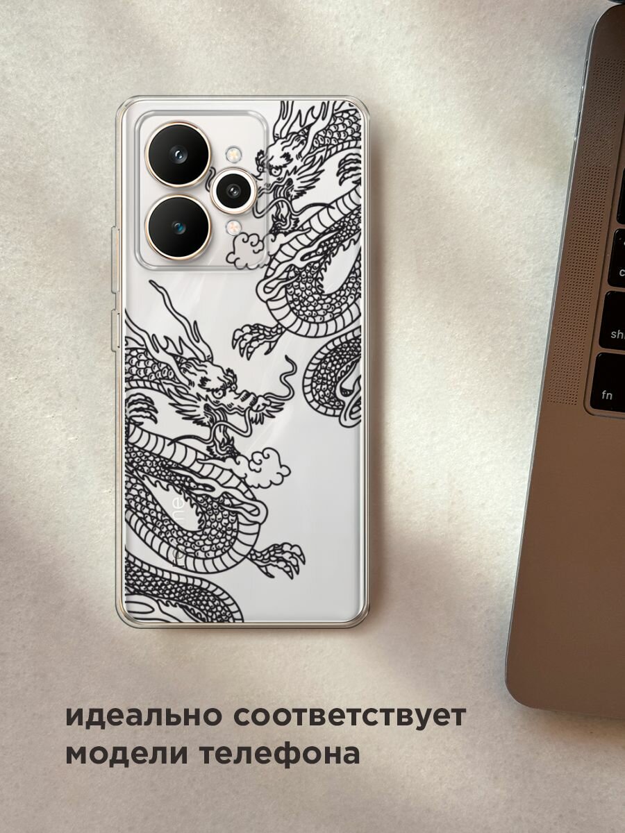 Чехол на Realme 15 / Реалми 15 с принтом "Два китайских дракона", прозрачный — фото 1