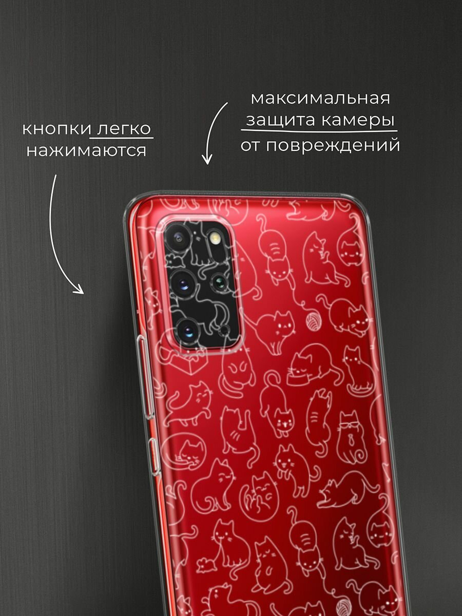 Чехол на Samsung Galaxy S20 + / Самсунг Галакси S20 Плюс с принтом "Шкодливые котики линии", прозрачный — фото 1