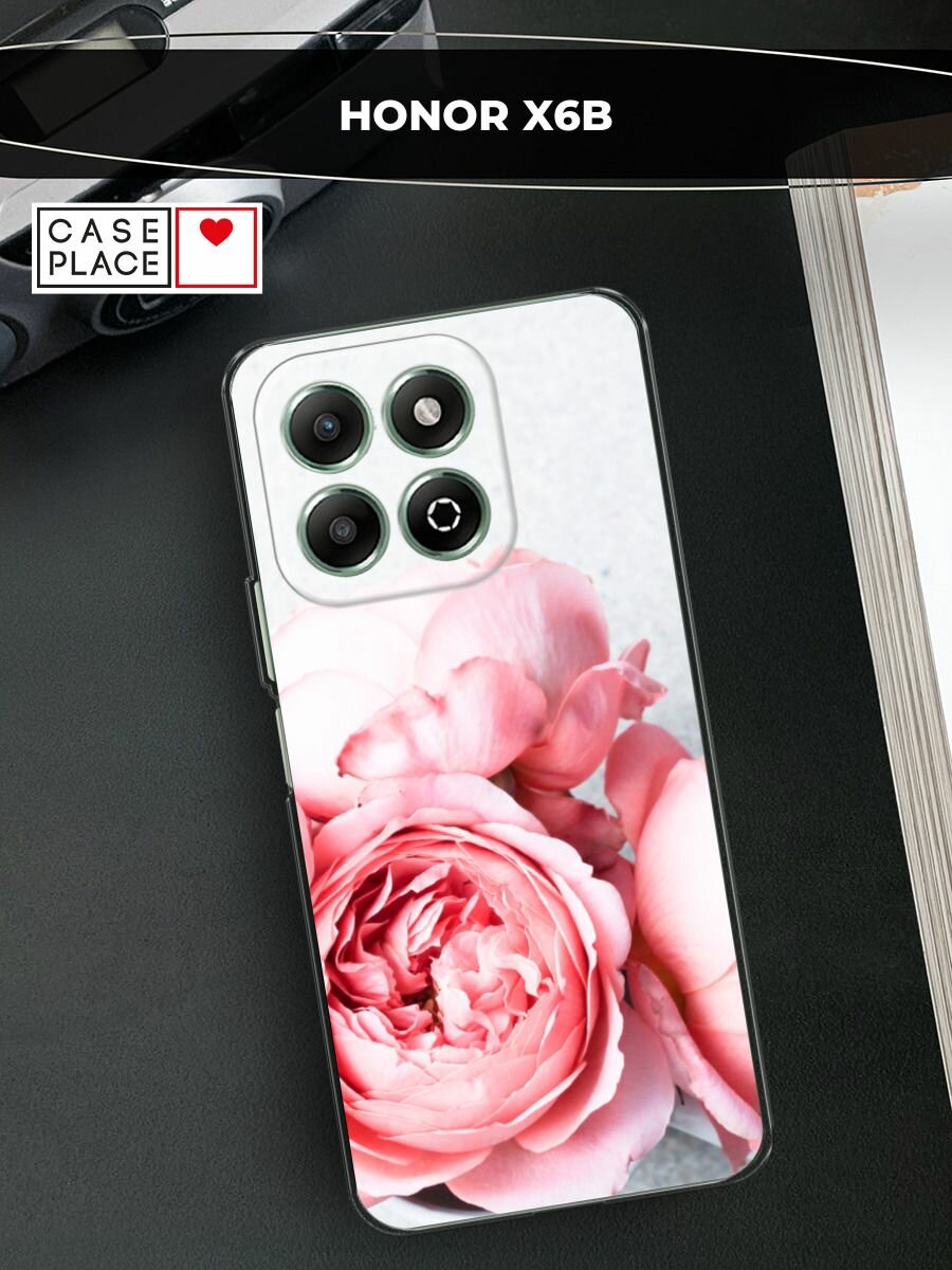 Силиконовый чехол на Honor X6b / Хонор X6b с принтом "Пионы на белом"