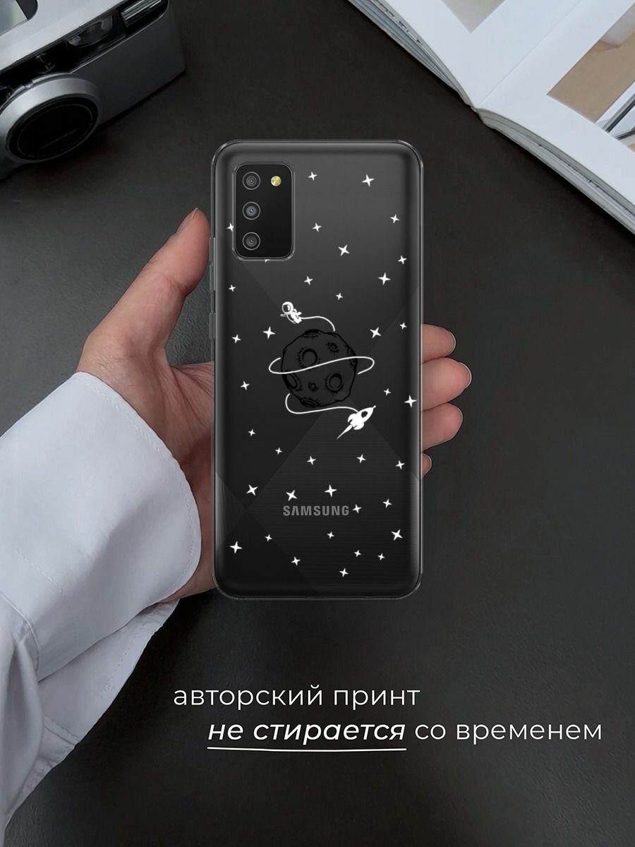 Чехол на Samsung Galaxy A02s / Самсунг Галакси A02s с принтом "Полет вокруг луны", прозрачный — фото 1