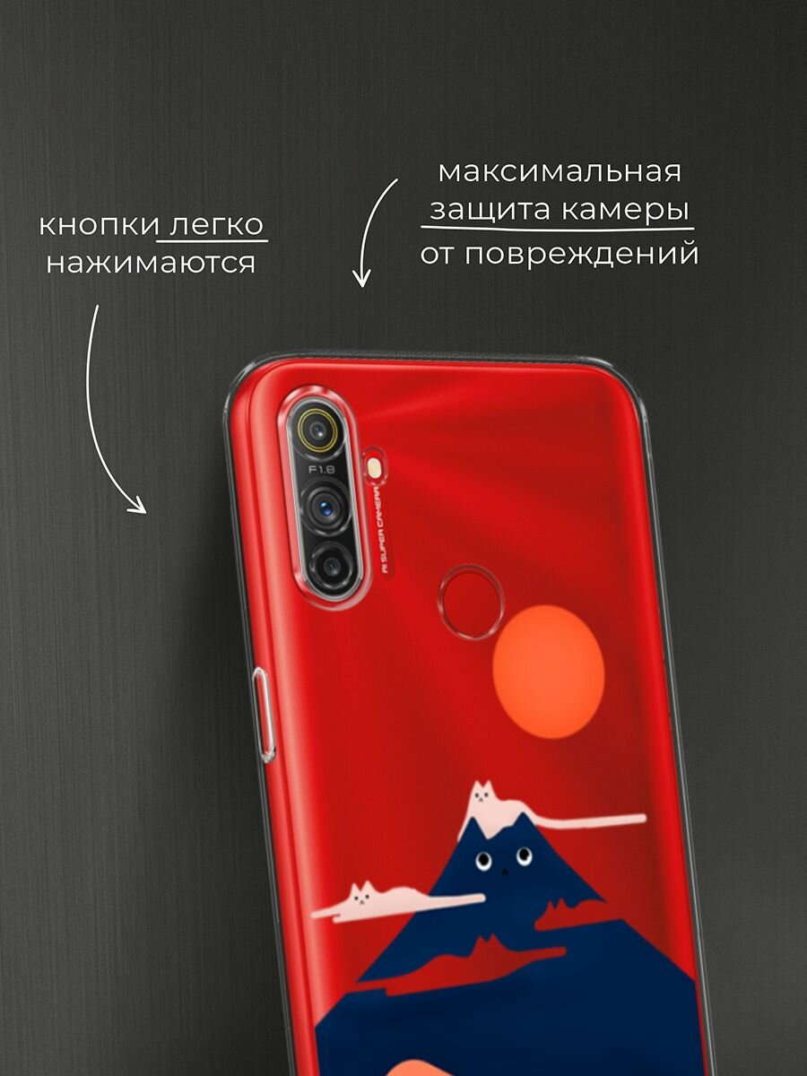 Чехол на Realme C3 / Реалми C3 с принтом "Кот-гора", прозрачный — фото 1