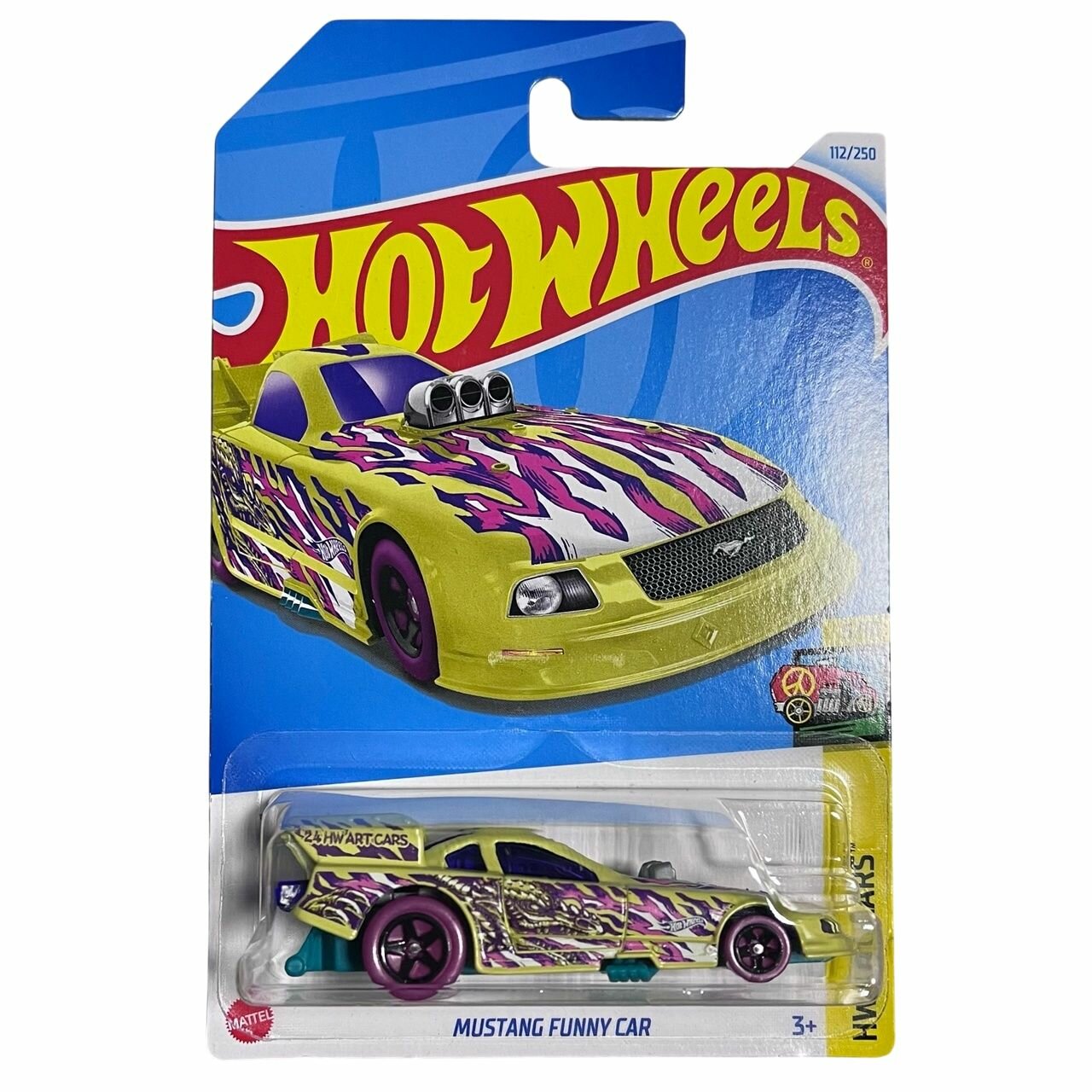 Машинка Hot Wheels металлическая в масштаб 1:64 MUSTANG FUNNY CAR (Желтый/розовый)