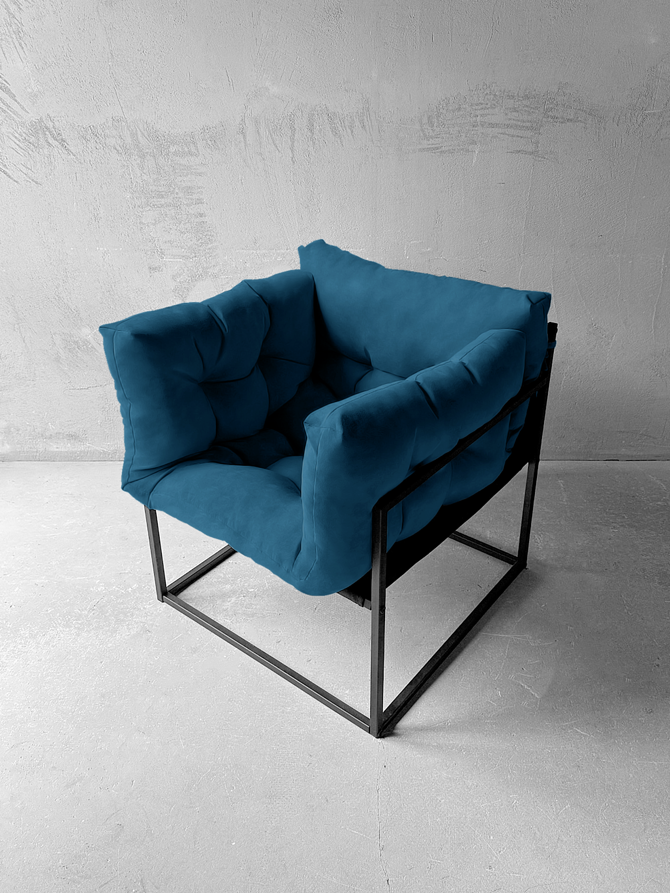 Кресло для отдыха Блок велюр синий