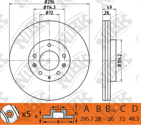 Диск тормозной перед MAZDA CX-7 06-/CX-9 07- NiBK арт. RN1501V