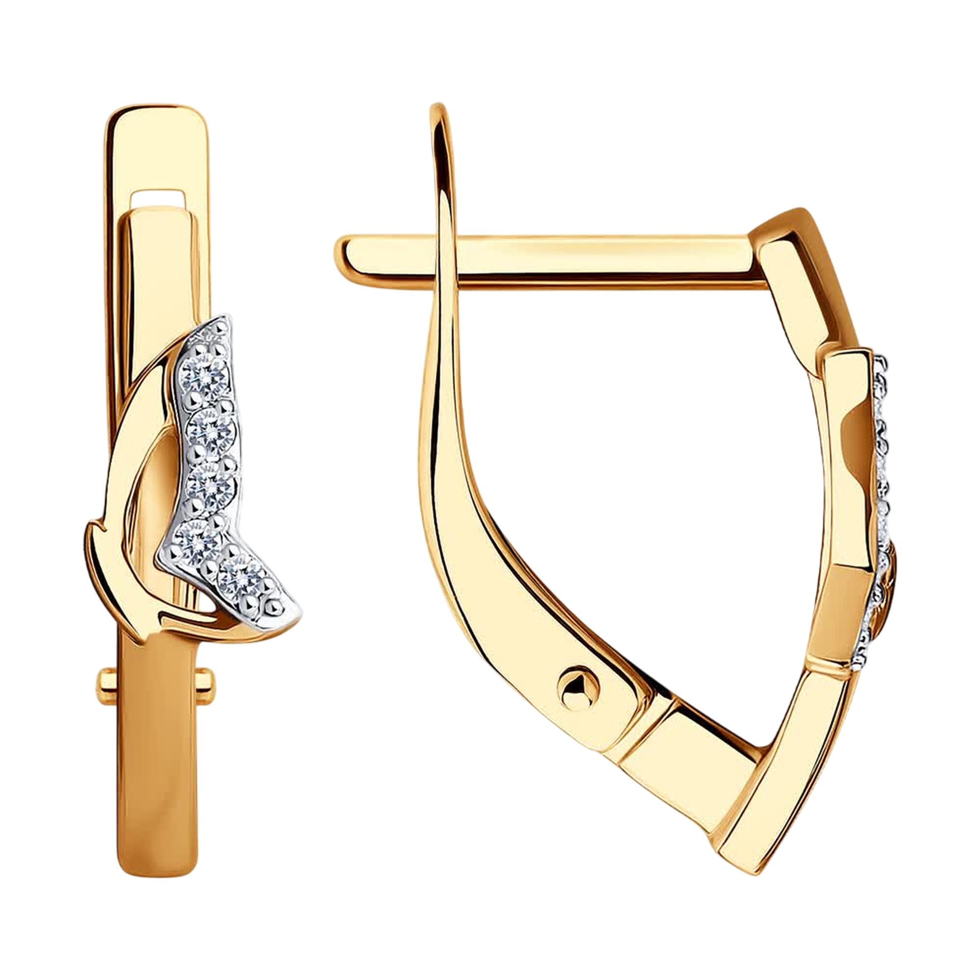 Серьги, красное золото, 585 проба, фианит