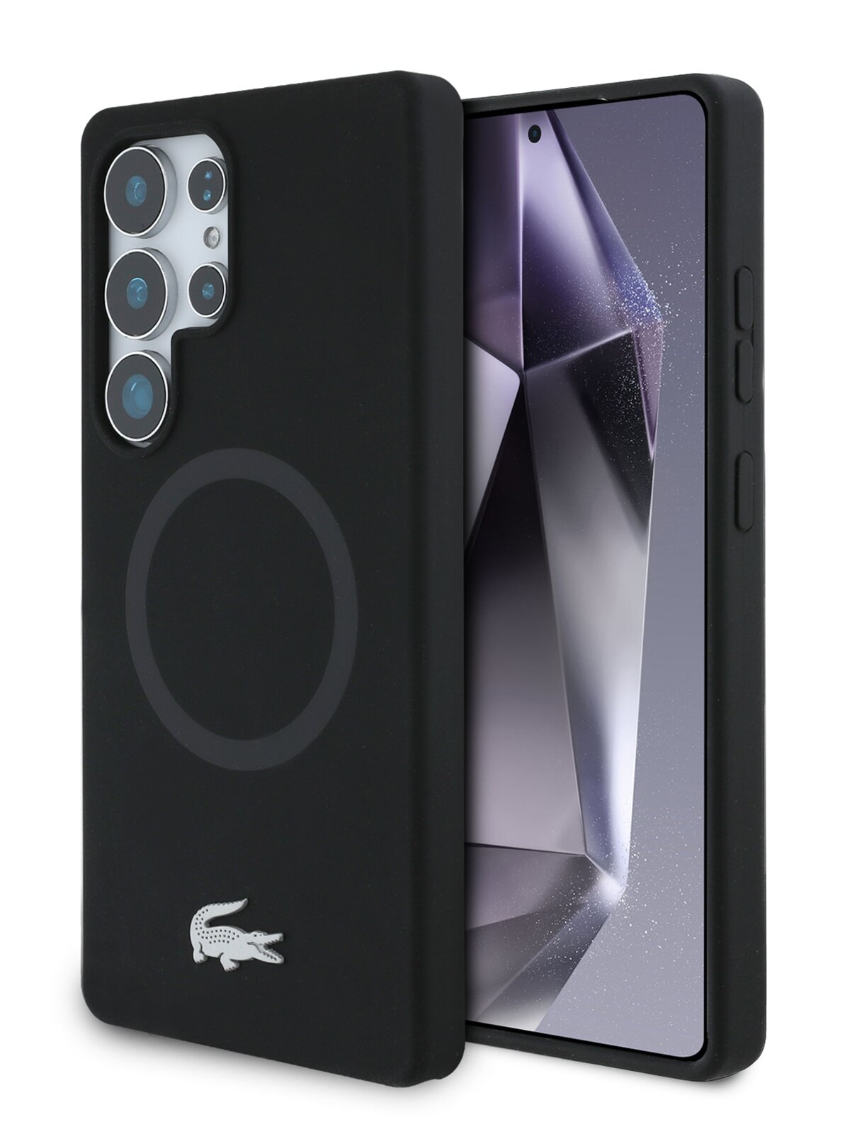 Lacoste силиконовый чехол с MagSafe для Galaxy S25 Ultra, Liquid silicone Silver Croc Metal logo, черный