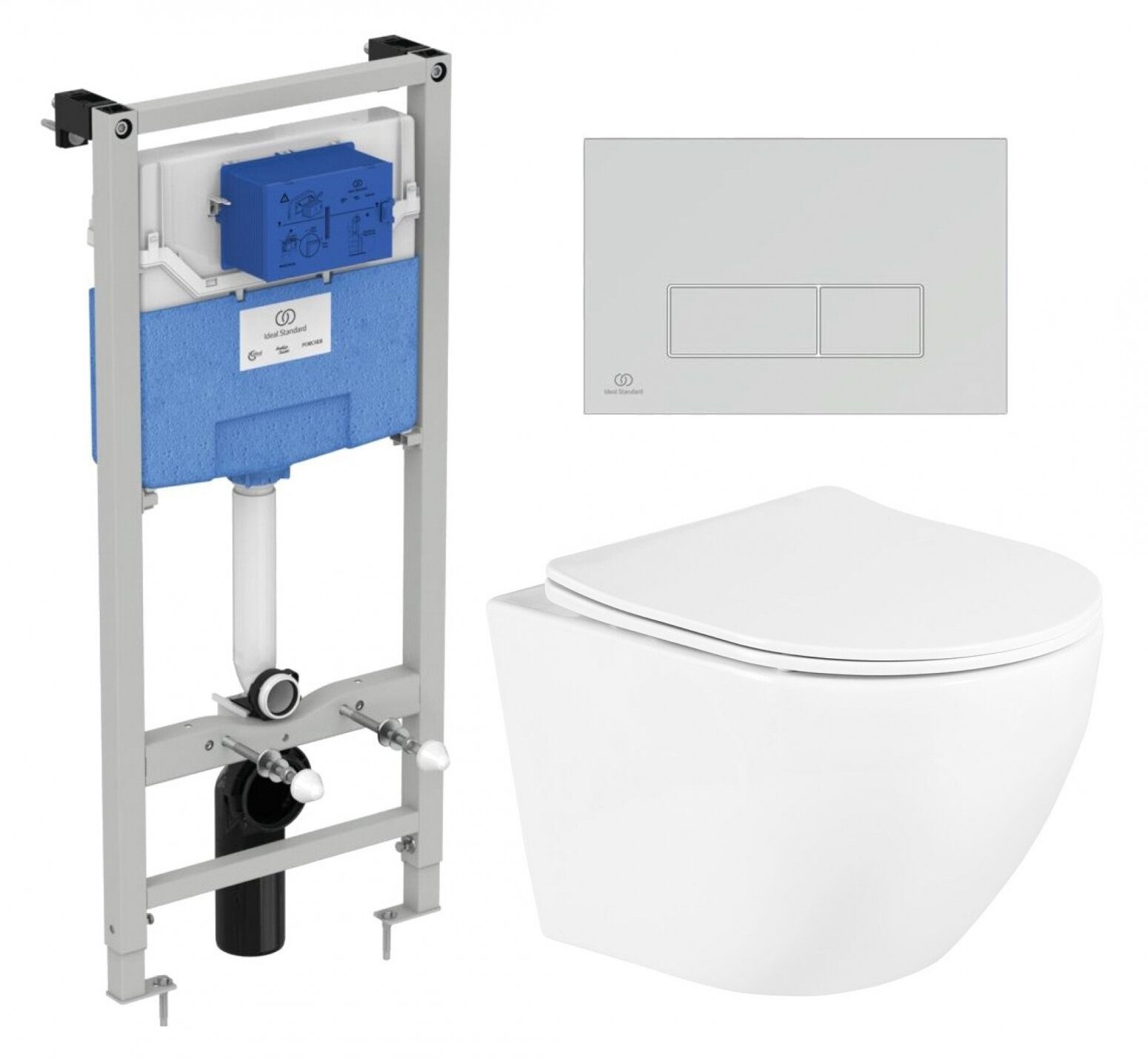Комплект 3 в 1 инсталляция Ideal Standard + Унитаз подвесной BelBagno Uno BB3105CHR/SC + кнопка хром