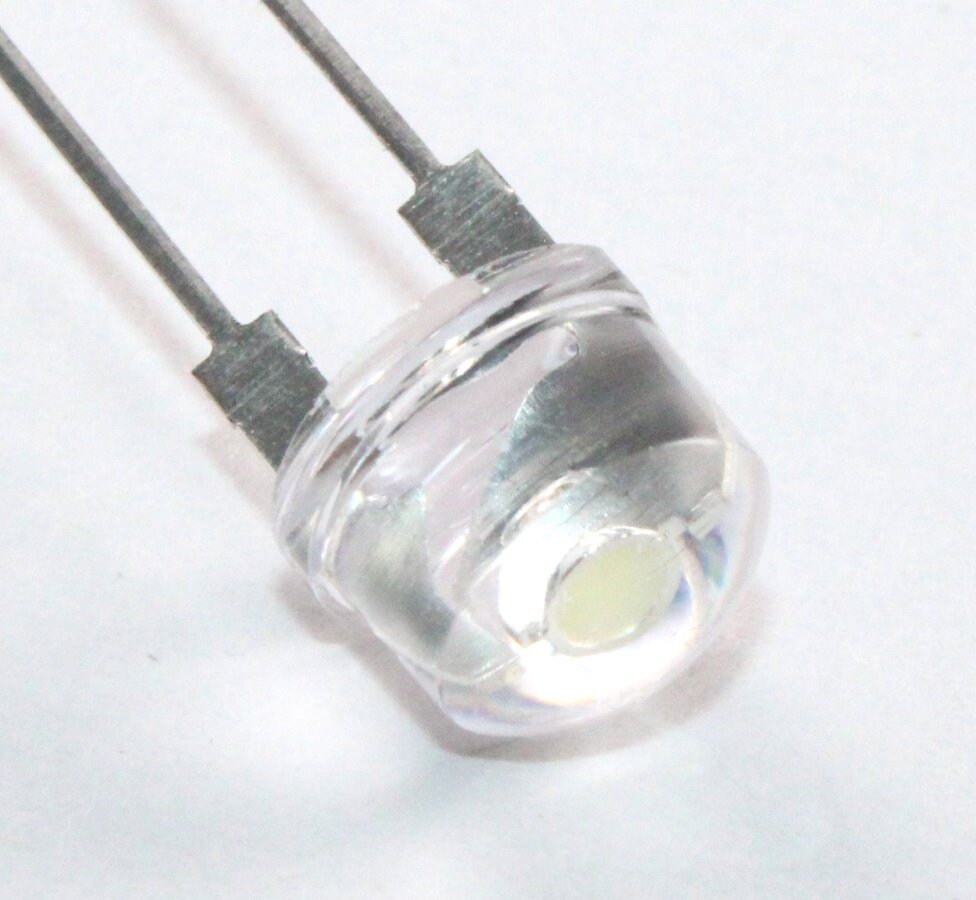 LED DIP 8mm DFL-8080UWC4s (угол 120°, 250мА, 6000К), Светодиод, Цилиндр прозрачный 8мм, белый, 60lm, 120°, 0.75W, 3.0-3.