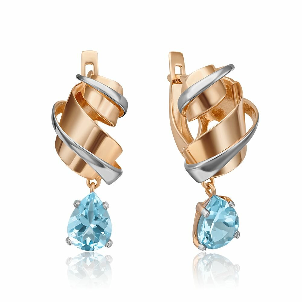 Серьги с подвесками, красное золото, 585 проба, топаз