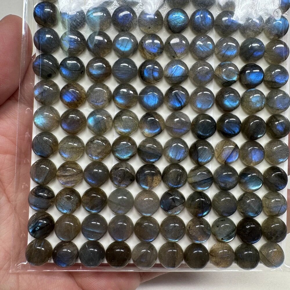 Оптовая продажа, 4 шт./упак, натуральная синяя бусина из лабрадорита, 8 мм, круглый кабошон, полудрагоценный драгоценный камень, ювелирное кольцо, лицо