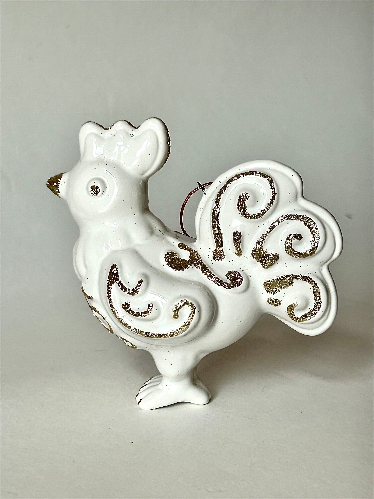 Елочная игрушка Петушок новогодний, Майолика, глазурь, керамика, 10х10 см