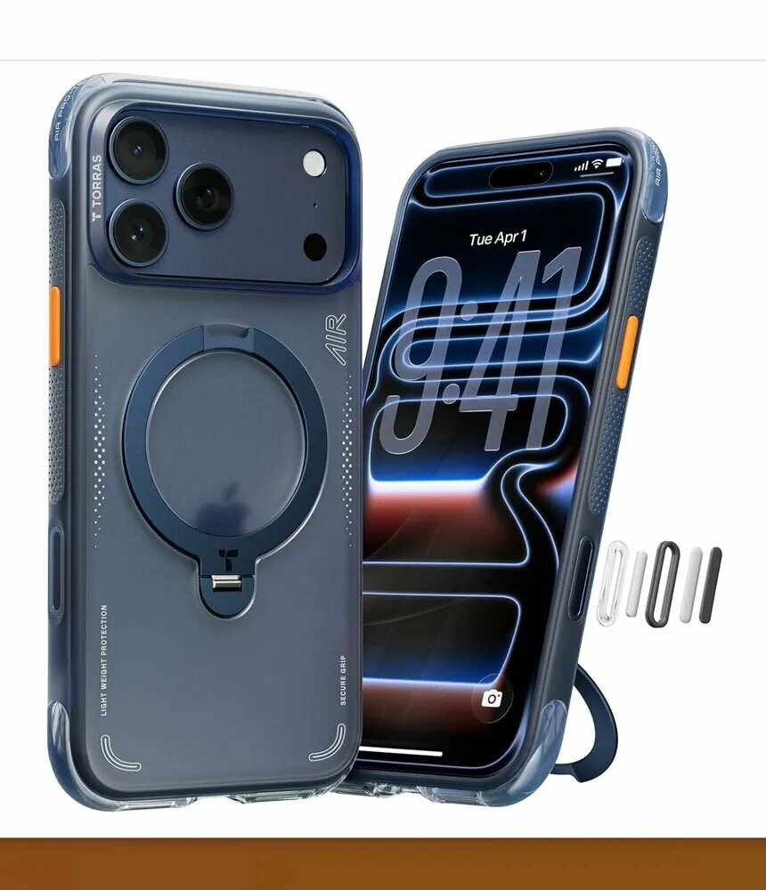 Чехол TORRAS Ostand Q3 Air для iPhone 17 Pro Max с магнитным держателем на 360 градусов, совместимый с MagSafe, с управлением камерой, ударопрочный, 6,9 дюйма