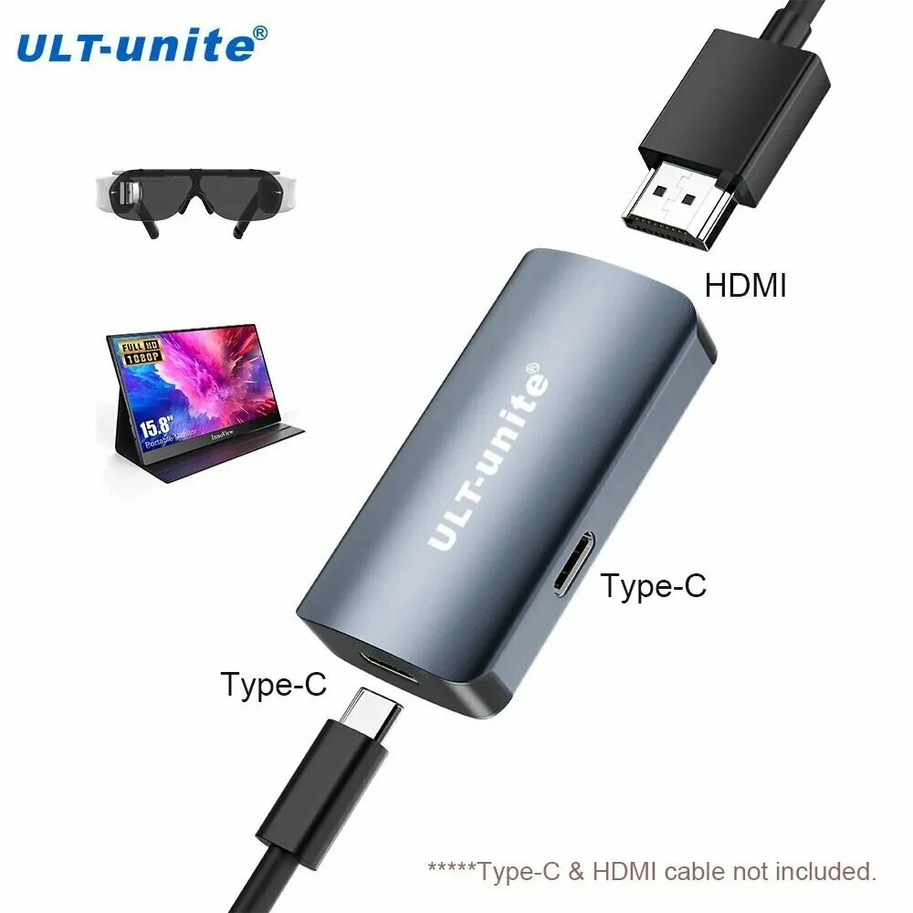 Конвертер HDMI Type-C 4K60HZ, адаптер HD USB-C. Совместим с RayNeo, XREAL Air, Rokid Air, Studio Display, Switch 2 Base.