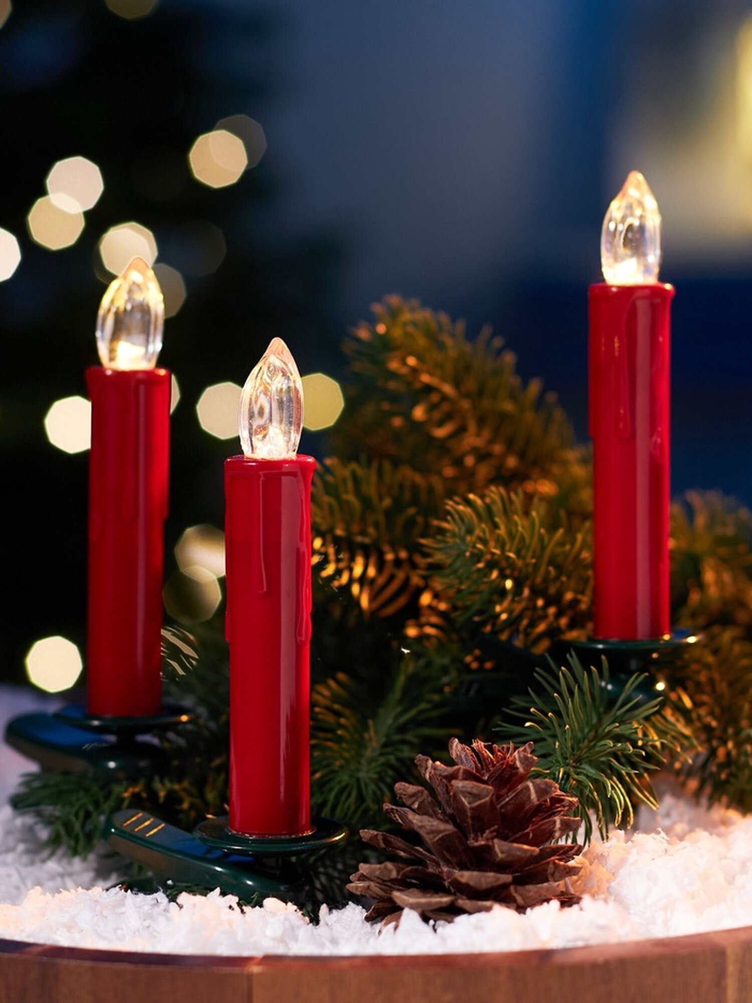 Светодиодные "Свечи на прищепках красные" 11 см, набор 10 шт, 10LED, ААх10, пульт, Т/белый 1087598