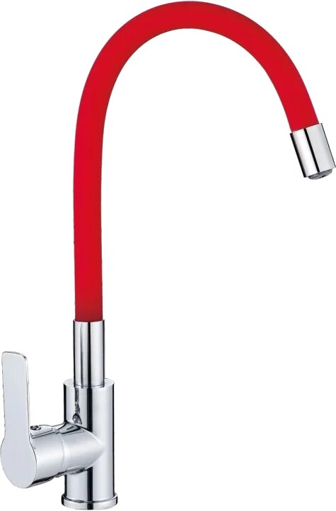 Смеситель для кухни Haiba HB70112-6 с гибким изливом, с поворотным изливом, хром, красный, глянцевый, однорычажный, латунный, с керамическим картриджем