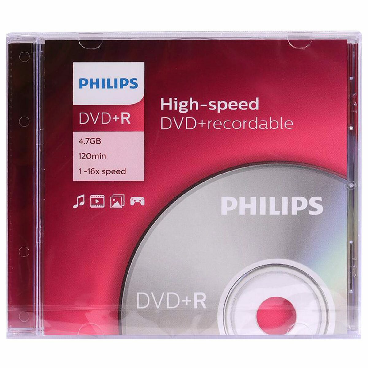 Оптический диск DVD+R Philips, 4.7Gb, 4x, slim case (DR4S6S01F/97), 1шт.