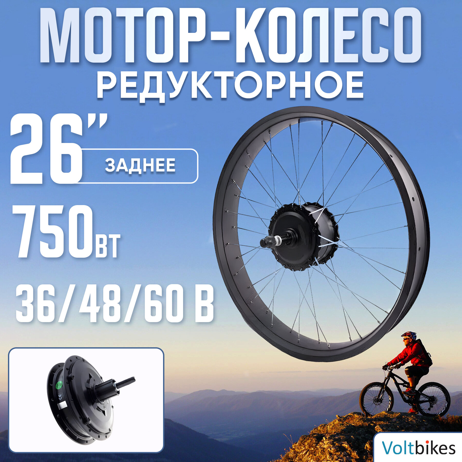 Мотор-колесо заднее, 750Вт, редукторное, 190мм (мод. DDK) фэтбайк обод 26х100