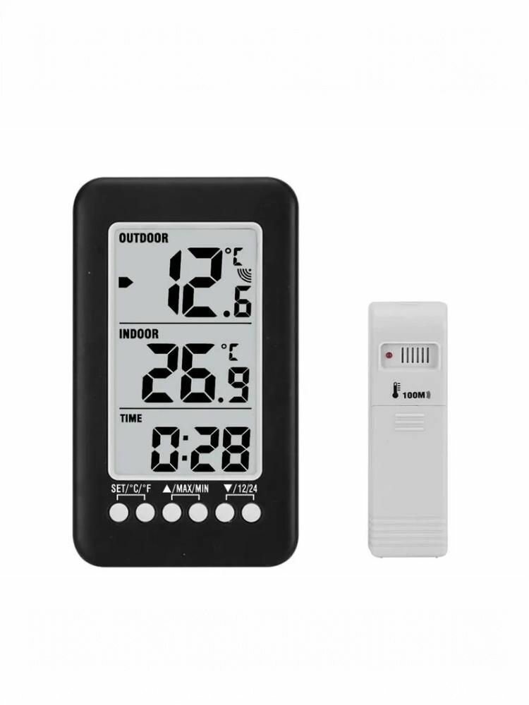 Беспроводной термометр для бани и сауны с выносным датчиком, измерение температуры внутри и снаружи, часы, настенный и настольный вариант