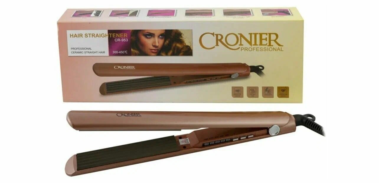 Плойка-гофре для волос Cronier CR-953, 45 Вт, керамико-турмалиновое покрытие, 150230 C, 5 режимов