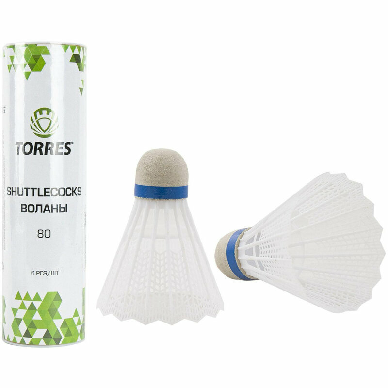 TORRES Воланы для бадминтона TORRES 80 (ПВХ), белый, сред. скор.