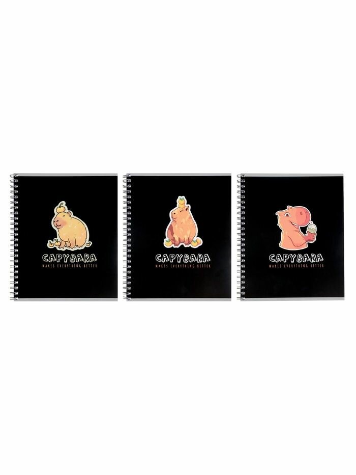 Набор тетрадей Calligrata. Capy, 3 штуки, 80 листов, в клетку, на гребне, обложка из мелованного картона