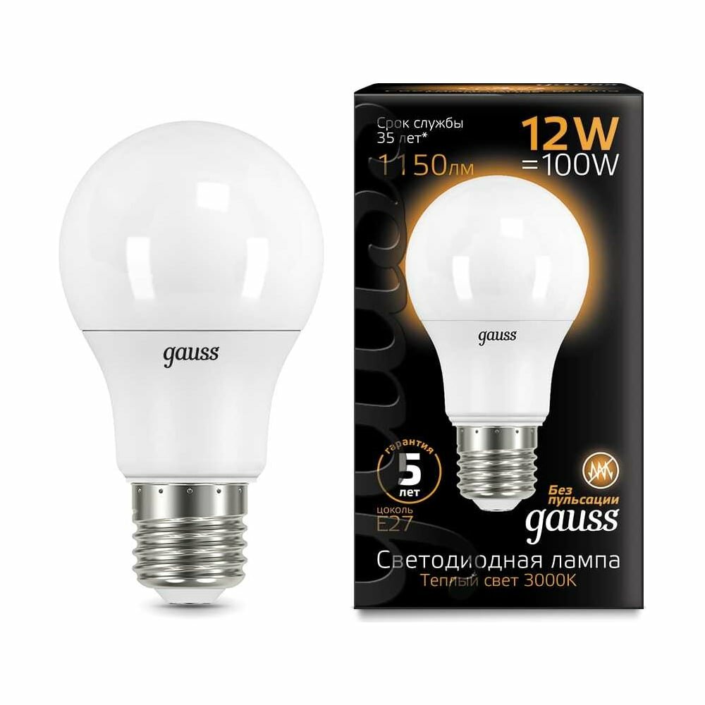 Лампа Gauss LED A60 globe 12W E27 3000K