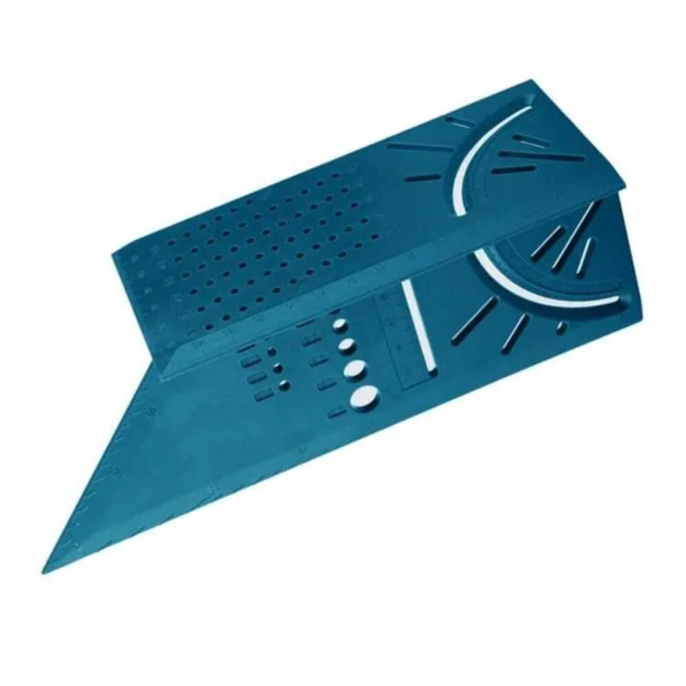 Линейка угловая пластиковая 200мм x 60мм с двойными шкалами, угловыми отметками 20, 45, 75 градусов, предварительно просверленными отверстиями разных диаметров, размером 20x6x7 см, из прочного пластика ABS, с гарантией 1 год, произведена в Китае